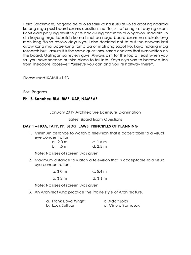 January 2019 Ale Board Exam V2 1 Pdf Building Engineering