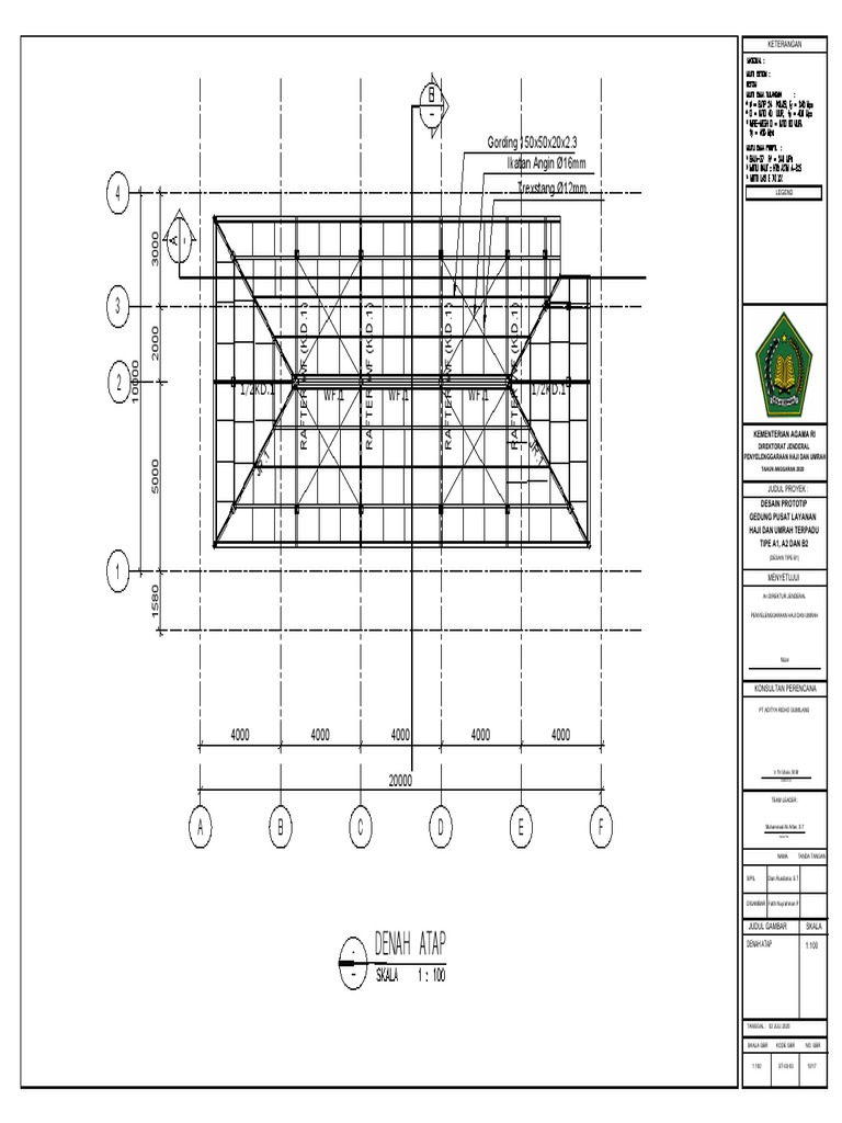 Denah Atap: Ikatan Angin Ø16mm Trexstang Ø12mm Gording 150x50x20x2.3 | PDF