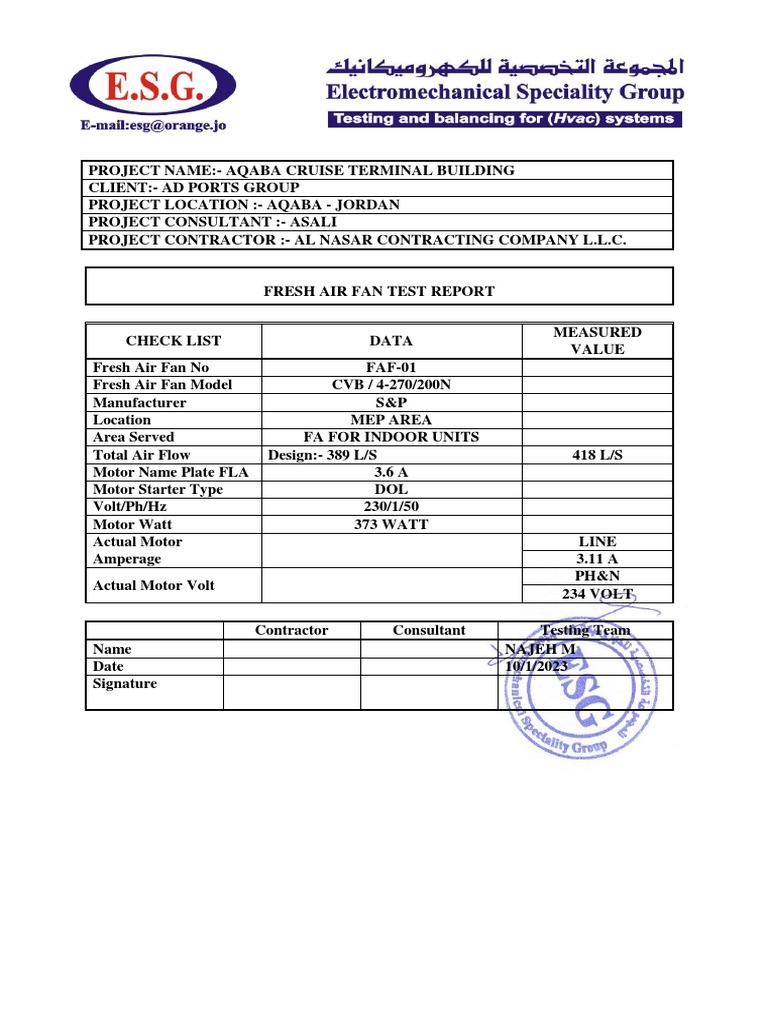 Fresh Air Fan Test Report for AQABA | PDF