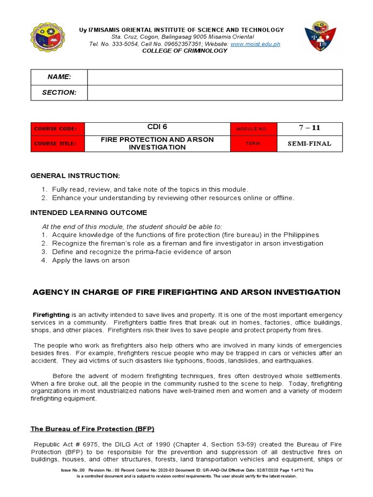 Cdi 6 Module 7 11 | PDF | Firefighting | Arson