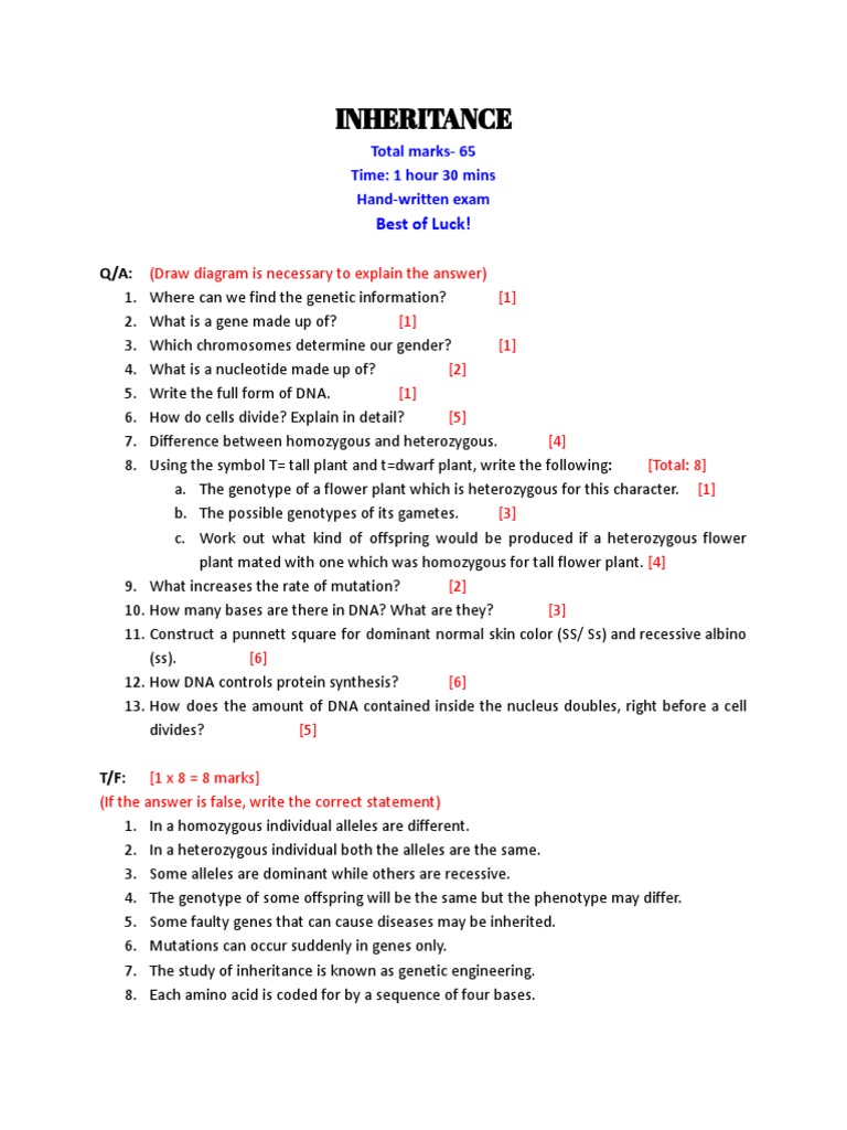 Biology I (Inheritance) | PDF | Zygosity | Dominance (Genetics)