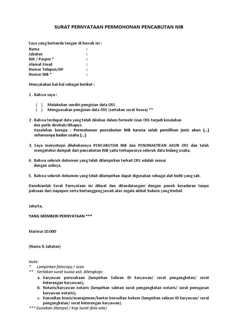 File Surat Permohonan (Pembatalan NIB) | PDF