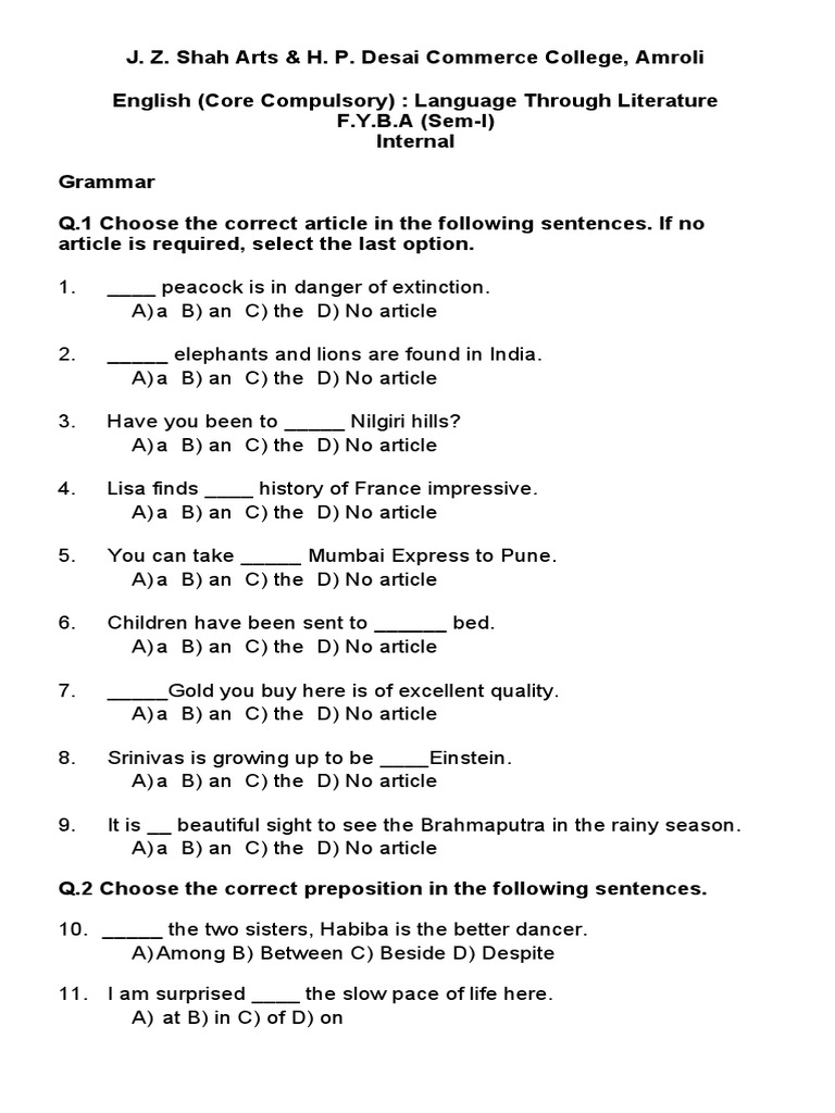 FYBA English MCQs | PDF