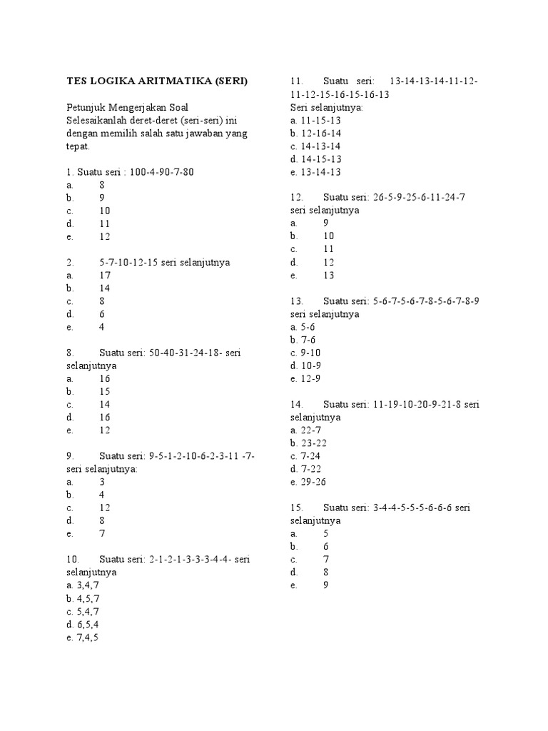 Tes Logika Aritmatika | PDF