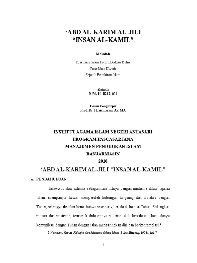 Abdul Karim Al-Jili Insan Kamil | PDF