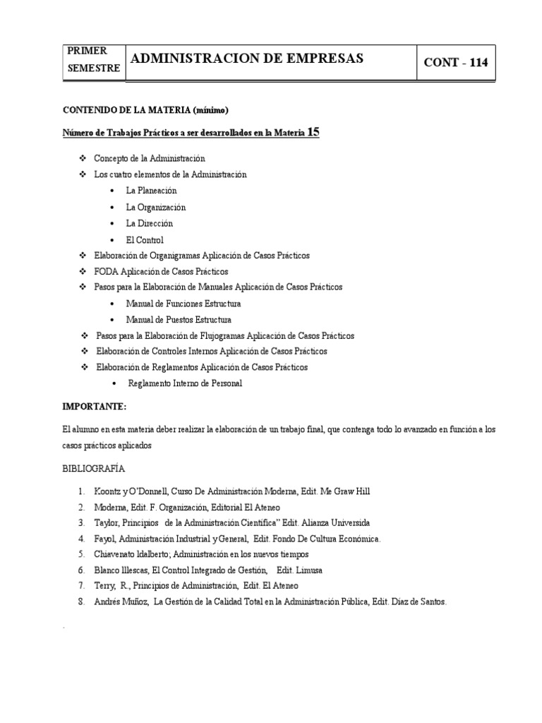 Contenido Administracion de Empresas - CONT-114 | PDF