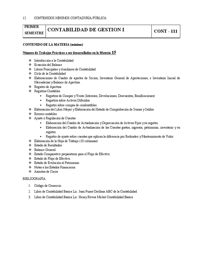 Contenido Contabilidad de Gestion I - CONT-111 | PDF