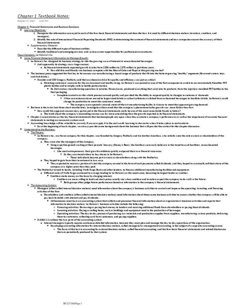 Chapter 1 Textbook Notes | Download Free PDF | Balance Sheet | Equity ...