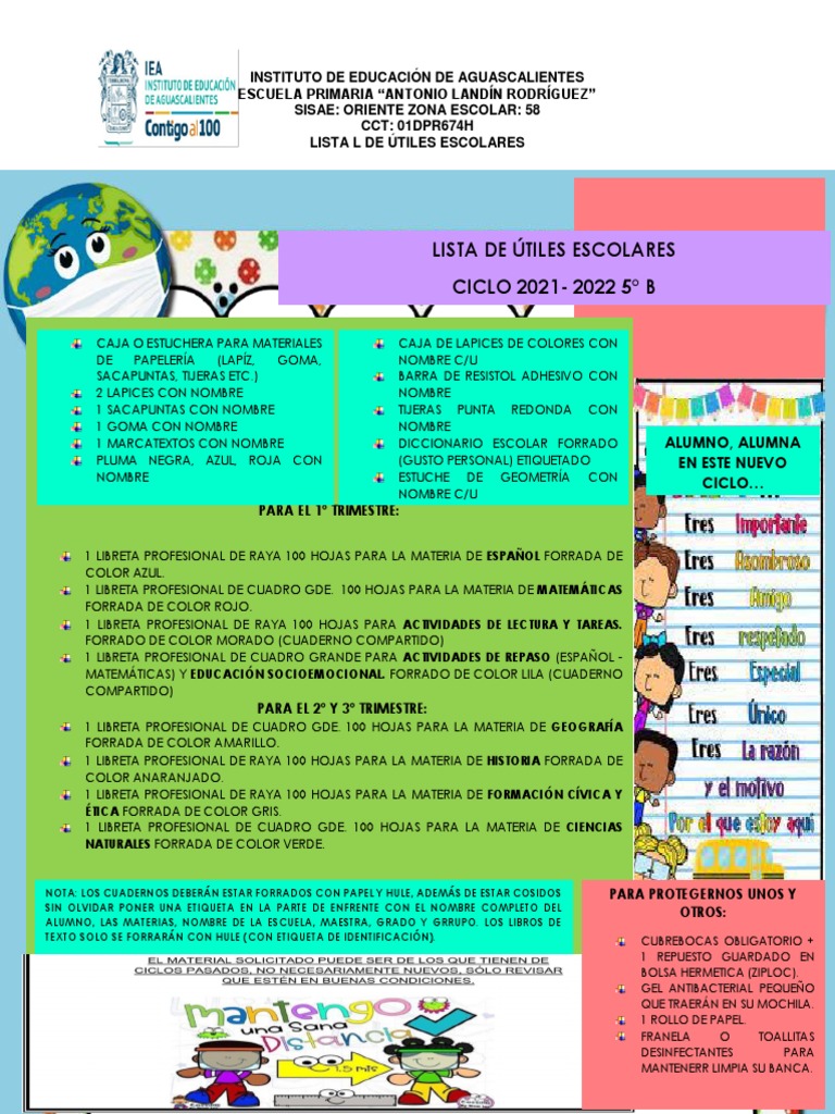 Lista de Útiles Escolares 5°b | PDF