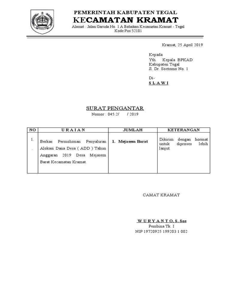 Surat Pengantar Pencairan ADD | PDF