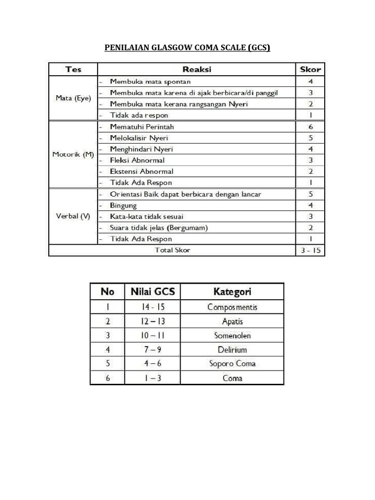 Penilaian Glasgow Coma Scale (GCS) | PDF
