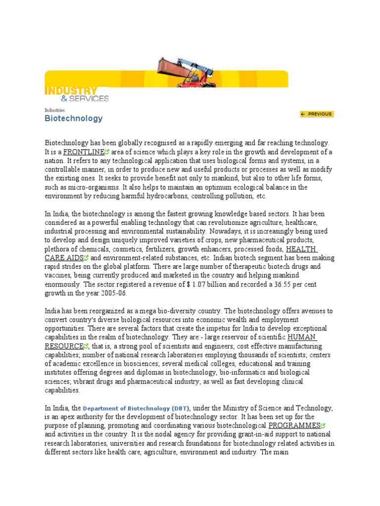 Bio Technology Industry | PDF | Biotechnology | Biology