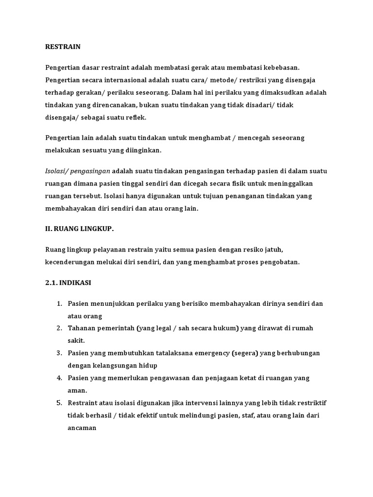 Panduan Penggunaan Restraint Pasien | PDF