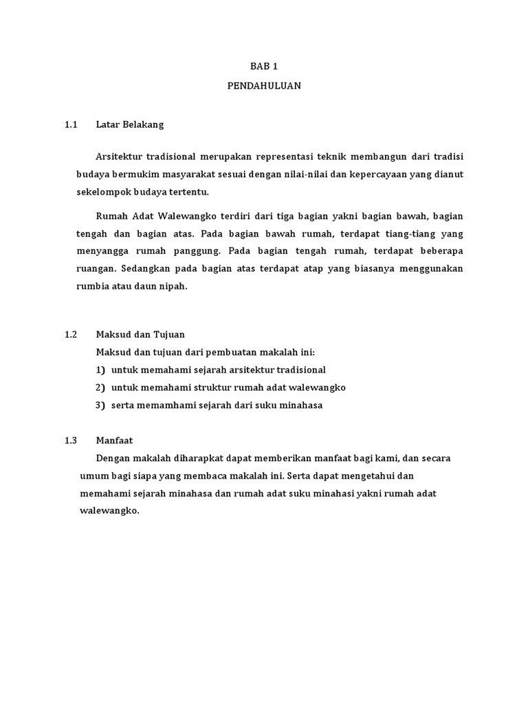 Rumah Adat Walewangko Minahasa | PDF