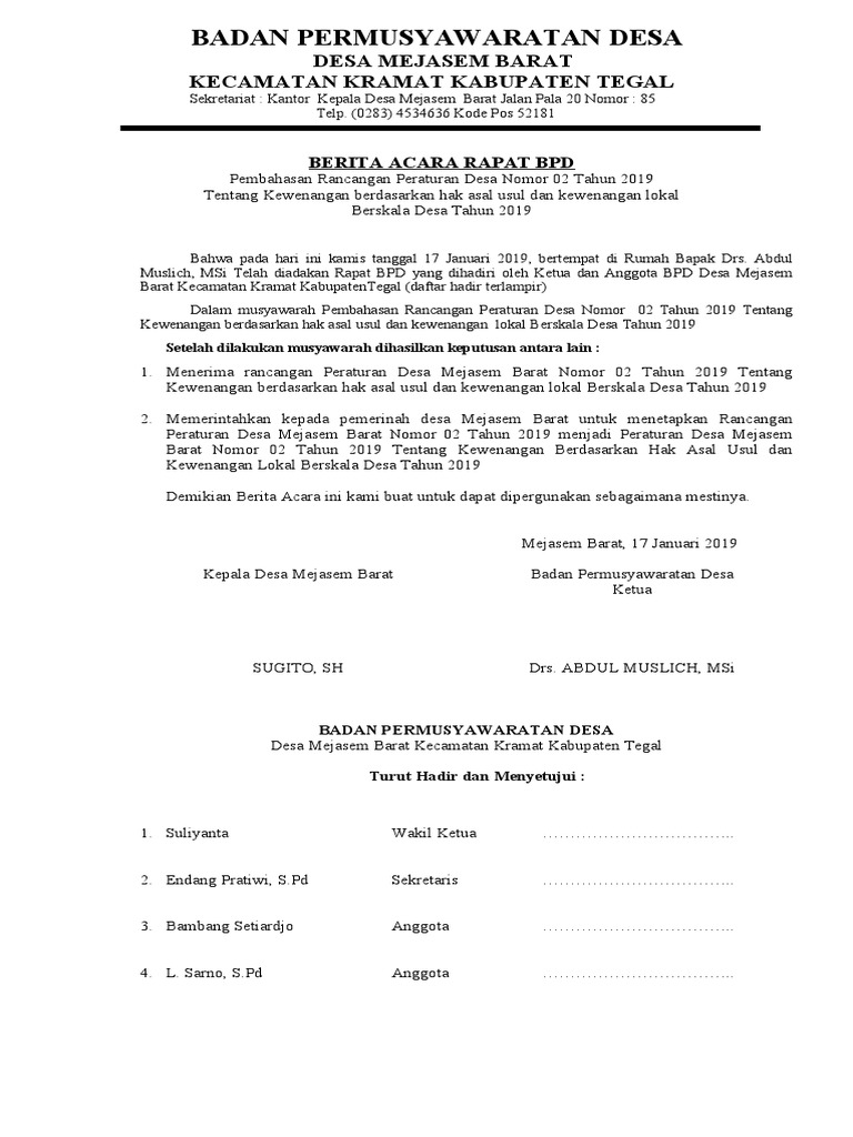 Berita Acara BPD | PDF