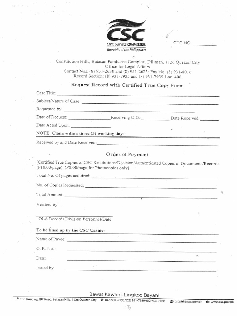 Request Record With Certified True Copy Form | PDF