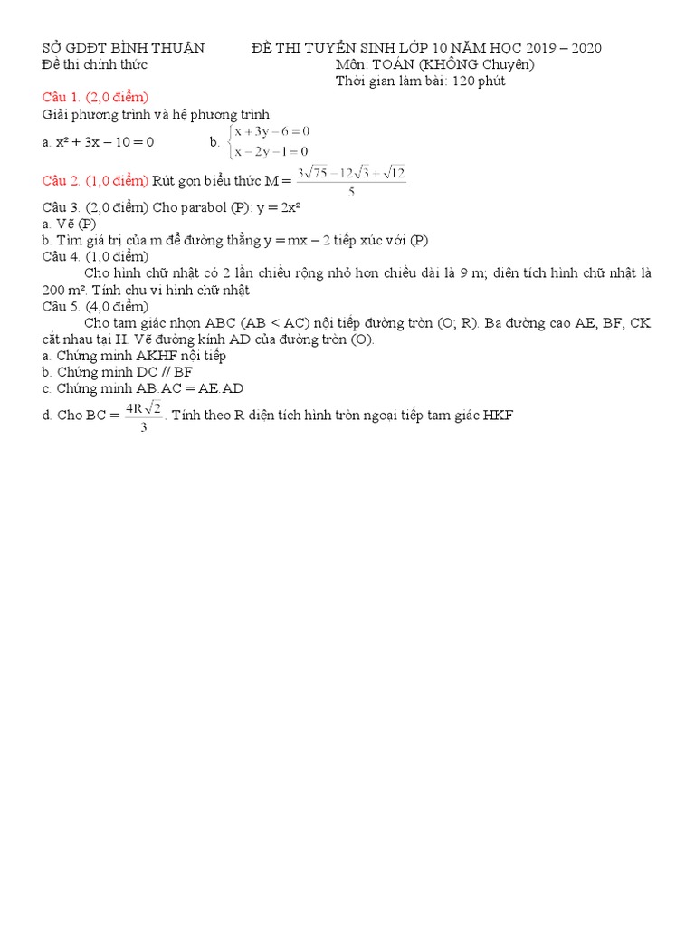 Bo de Tuyen Sinh Vao Lop 10 Mon Toan | PDF