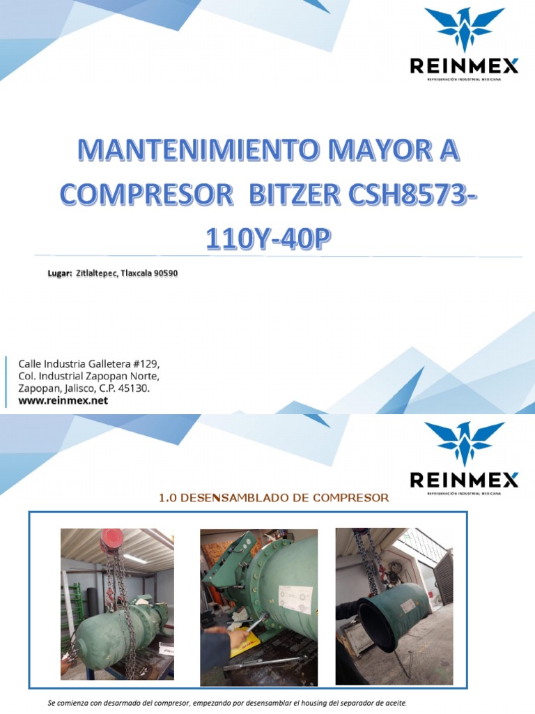 Mantenimiento Mayor A Compresor Bitzer Csh8573 | PDF | Rodamiento ...