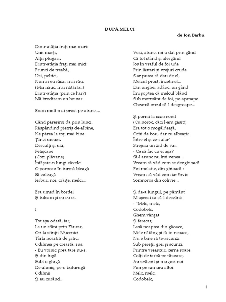 Dupa Melci - Ion Barbu | PDF