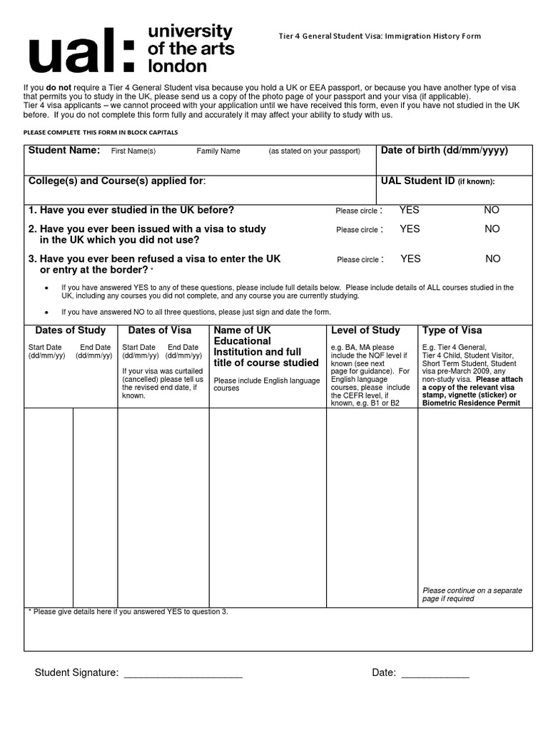 UK Tier 4 Visa Immigration History Form | PDF | Diploma | Academic Degree