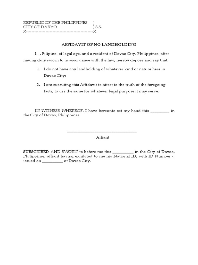 Affidavit Of No Landholding Pdf