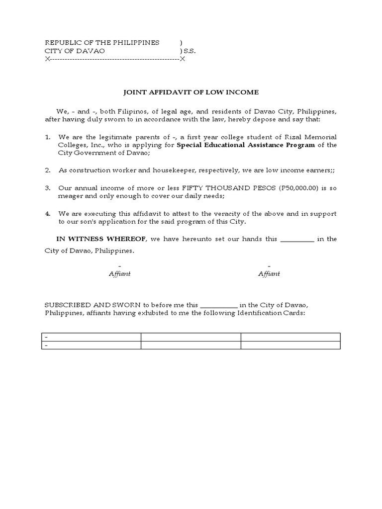 Affidavit of Low Income | PDF