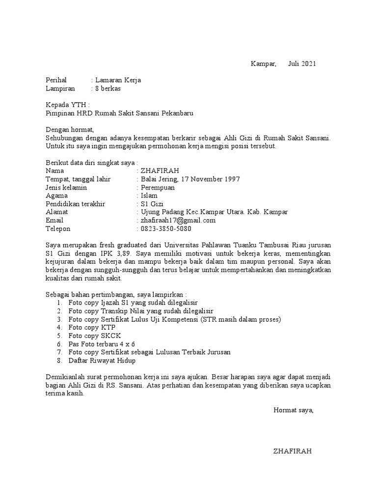 Surat Lamaran RS Sansani | PDF