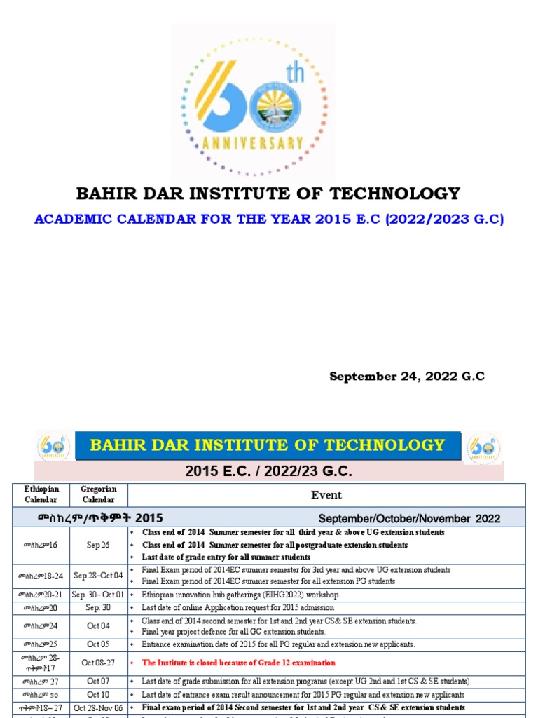 Bahir Dar Institute Academic Calendar 2015 | PDF | Academic Term | Thesis