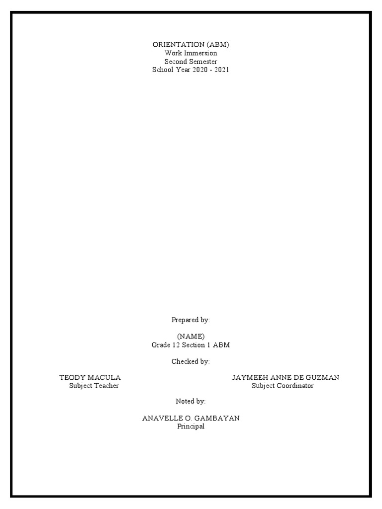 ABM Work Immersion Orientation | PDF