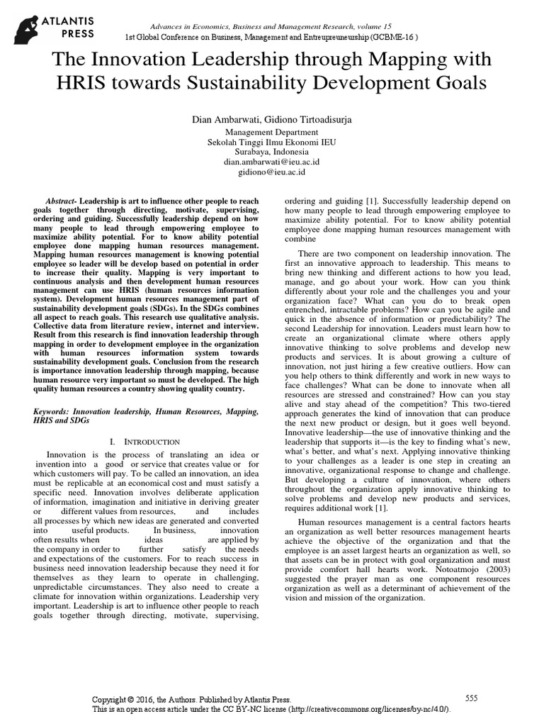 The Innovation Leadership Through Mapping With HRIS Towards Sustainability Development Goals ...