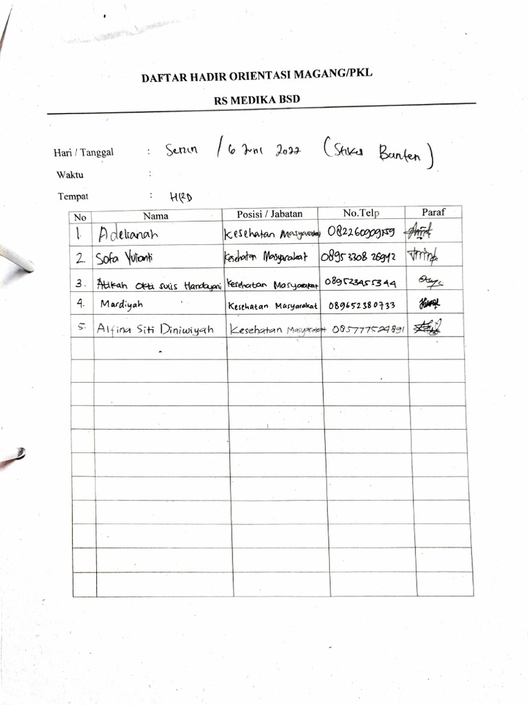 Absen Orientasi Magang | PDF