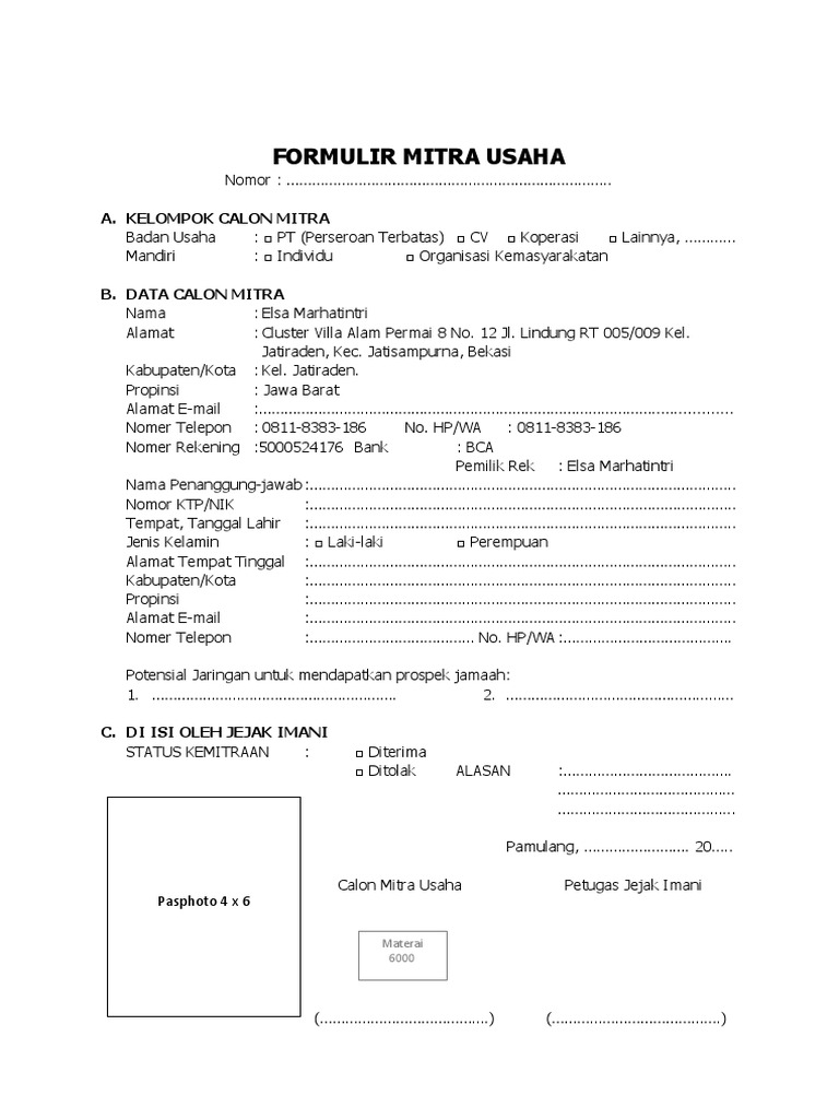 Formulir Mitra Usaha | PDF
