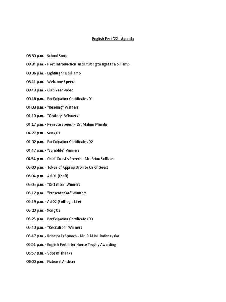 English Fest Script | PDF