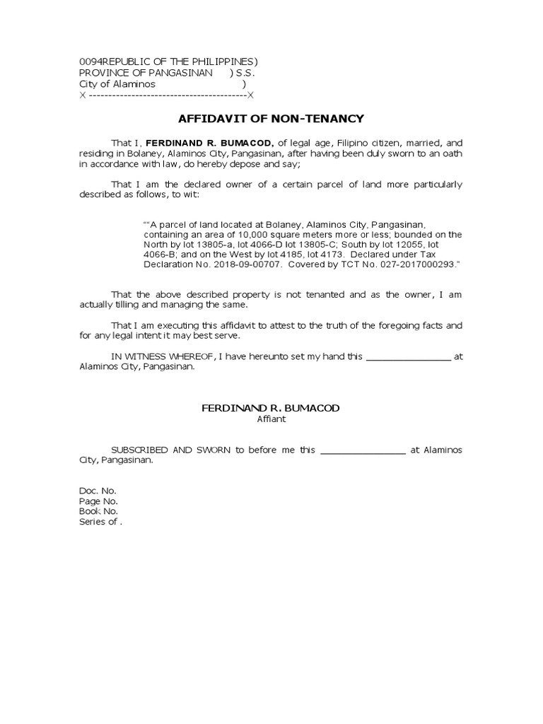 Aff of Non-Tenancy | PDF