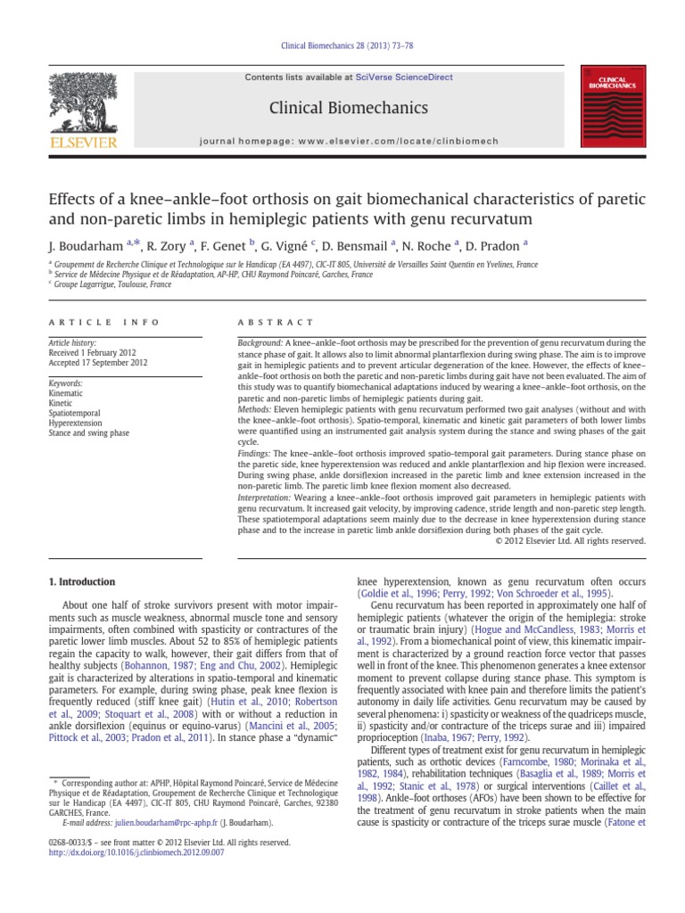 Effects of A Knee-Ankle-Foot Orthosis On Gait Biomechanical ...