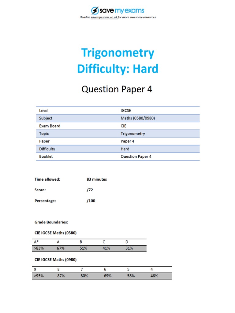 E6 Trigonometry 4B Hard Topic Booklet 4 CIE IGCSE Maths - 1 | PDF