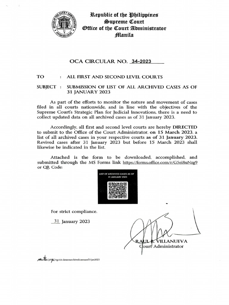 Submission of Archived Cases List | PDF