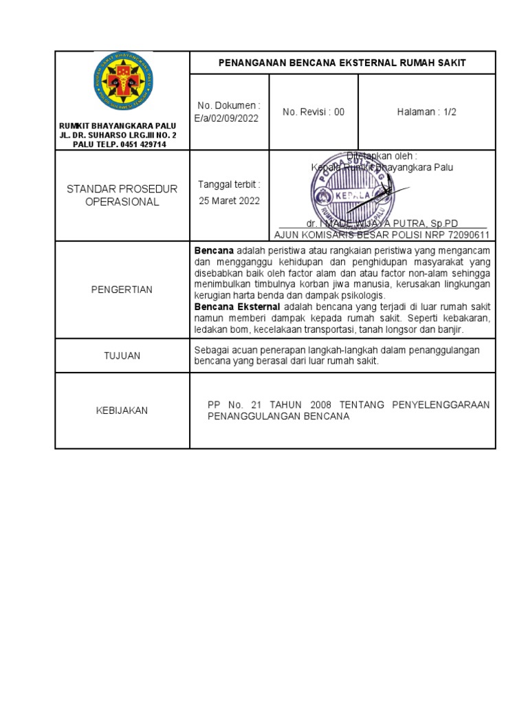Ep5 Sop Penanganan Bencana Eksternal | PDF