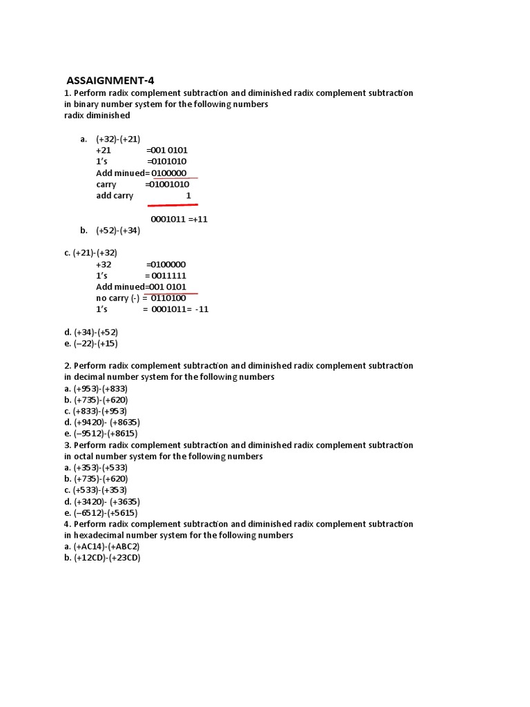Performing Radix Complement and Diminished Radix Complement Subtraction ...