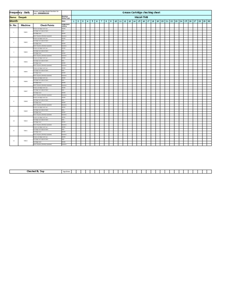 Grease Checking Check Sheet | PDF | Frequency | Rates