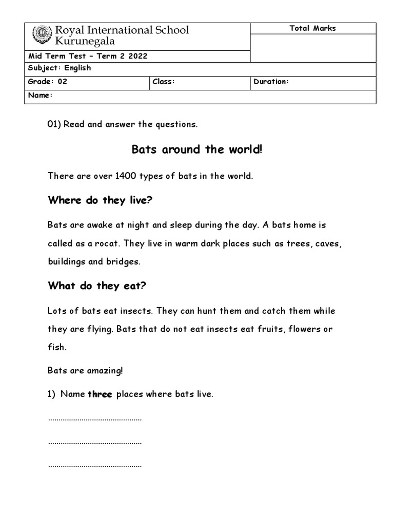 Grade 02 Mid Term Test - English | PDF
