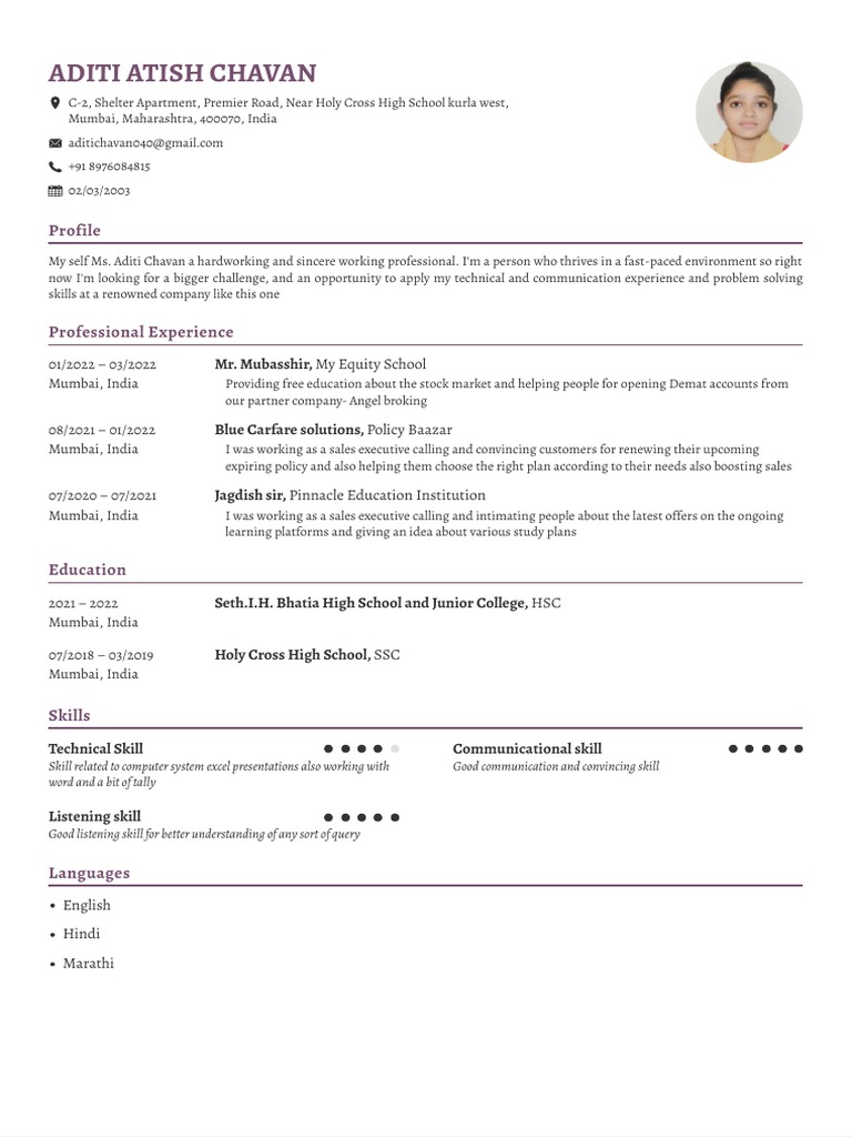 ADITI - ATISH CHAVAN - Resume - 20-06-2022-16-18-53 | PDF | Human ...