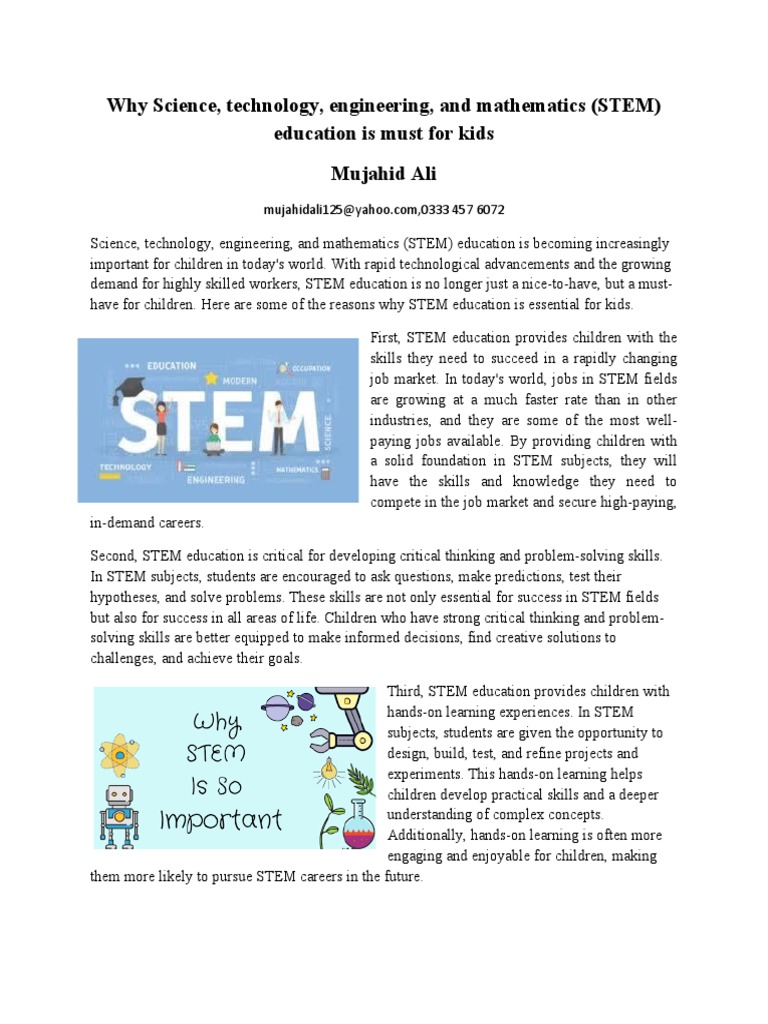 Why STEM Eduction Is Must For Kids | PDF | Science, Technology, Engineering, And Mathematics ...