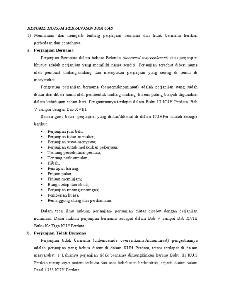 Resume Hukum Perjanjian Pra Uas | PDF
