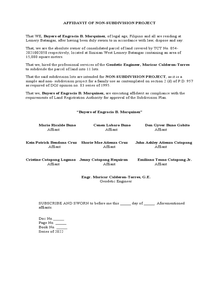 Affidavit of Non Subd | PDF