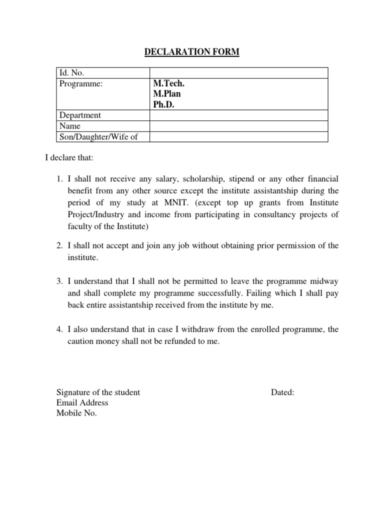 DECLARATION FORM PH.D | PDF