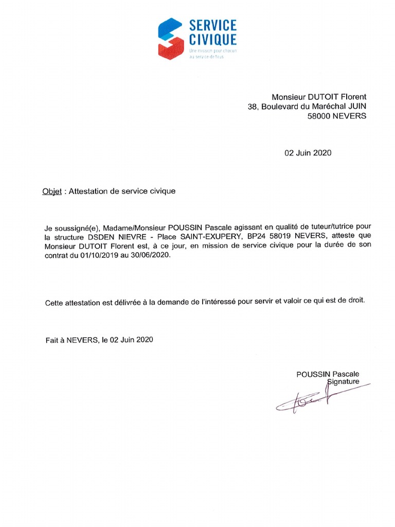 Attestation De Service: Modèle D’Une Attestation De Service – PBXWHP