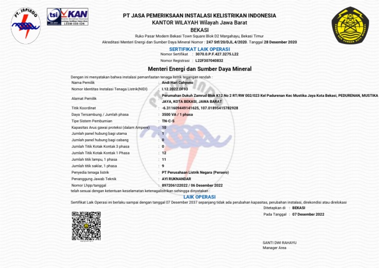 Sertifikasi SLO L22F307040832 | PDF