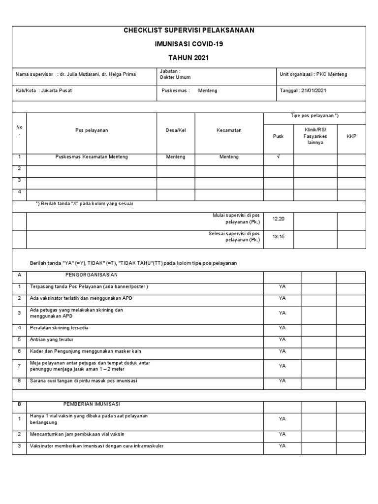 Ceklis Supervisi Pelaksanaan KIPI | PDF