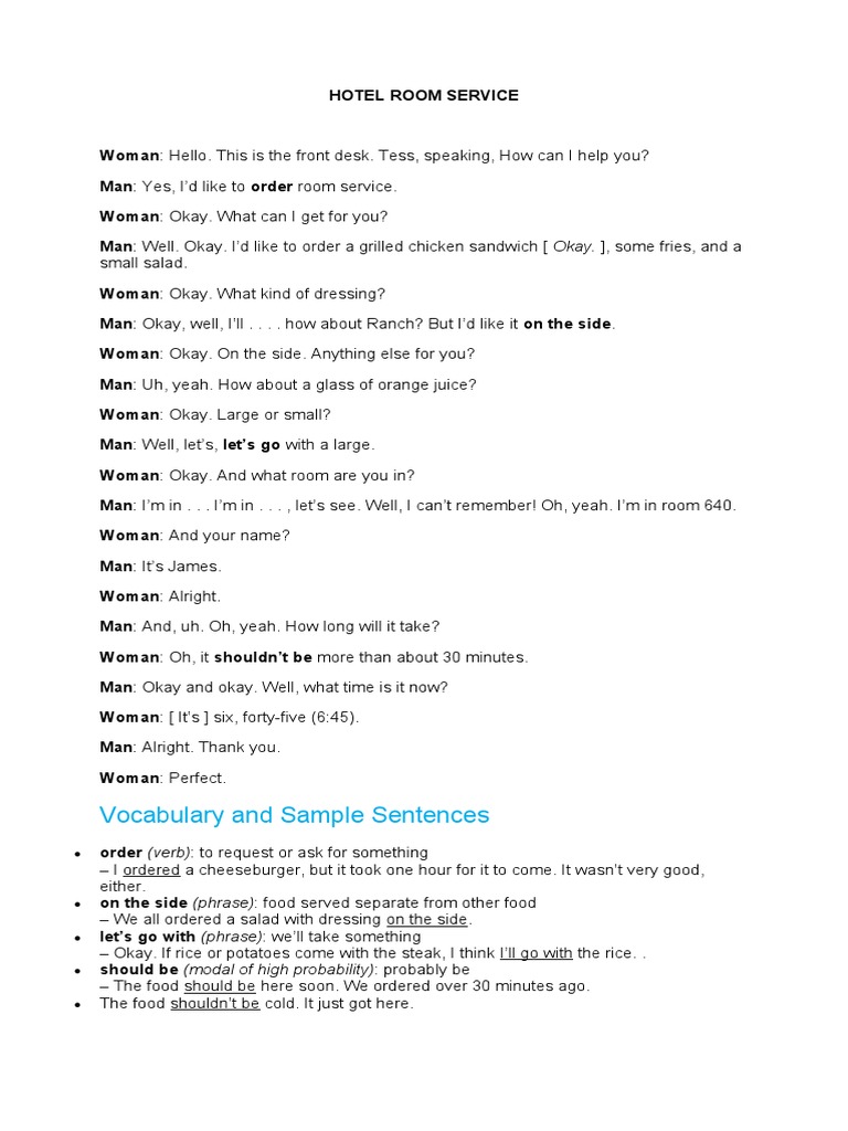 Hotel Room Service | PDF | Cooking | Food And Drink